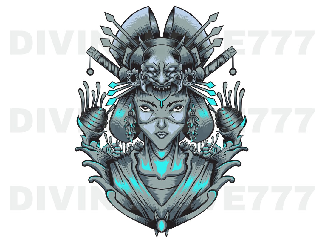 Traditional Geisha Manga Drawing With Demon SVG and PNG Japanese Anime ...