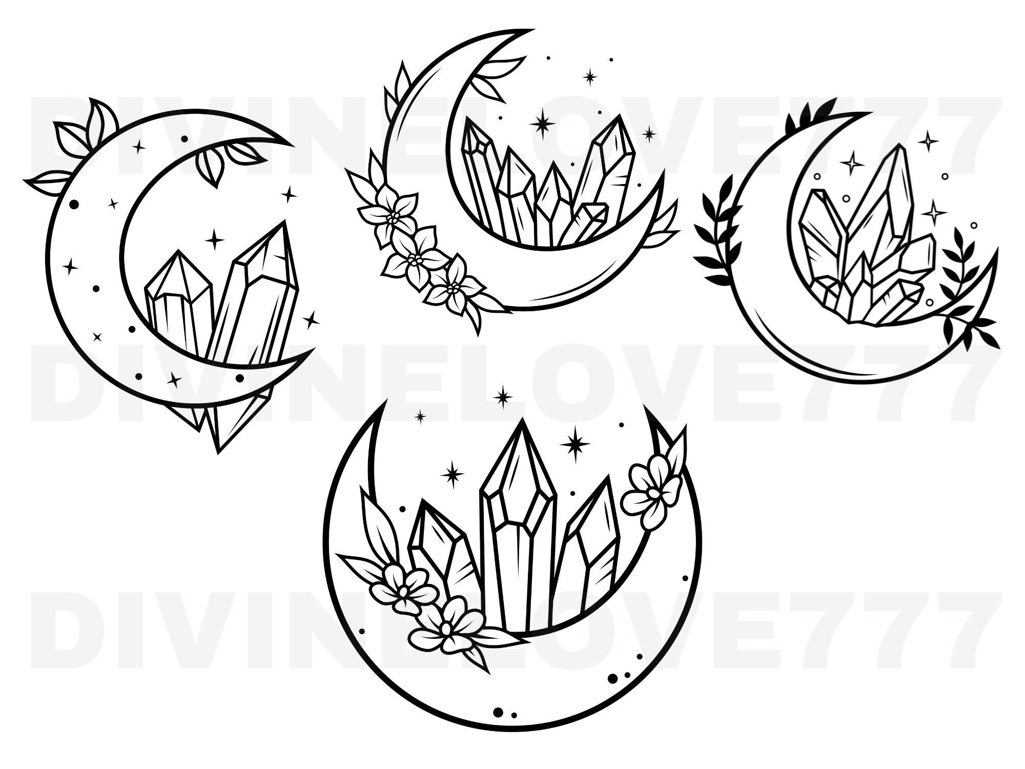 Moon Svg Crystals Svg Crescent Moon Svg Bundle Crystal Etsy