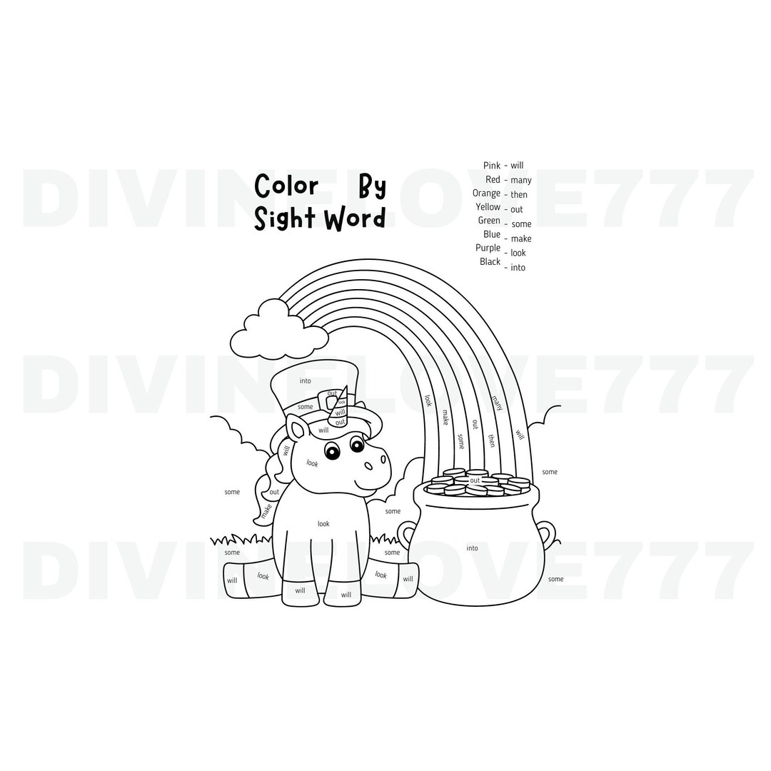 Color by Word Unicorn PDF Stencil Brain Activity Homeschool Educational ...