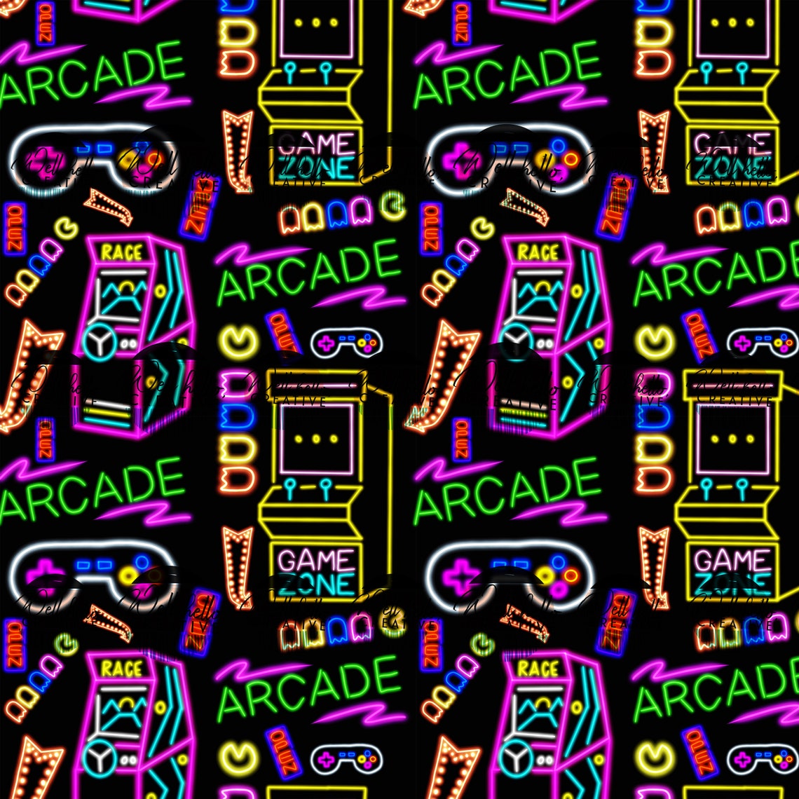 Neon Arcade Seamless Pattern - Etsy