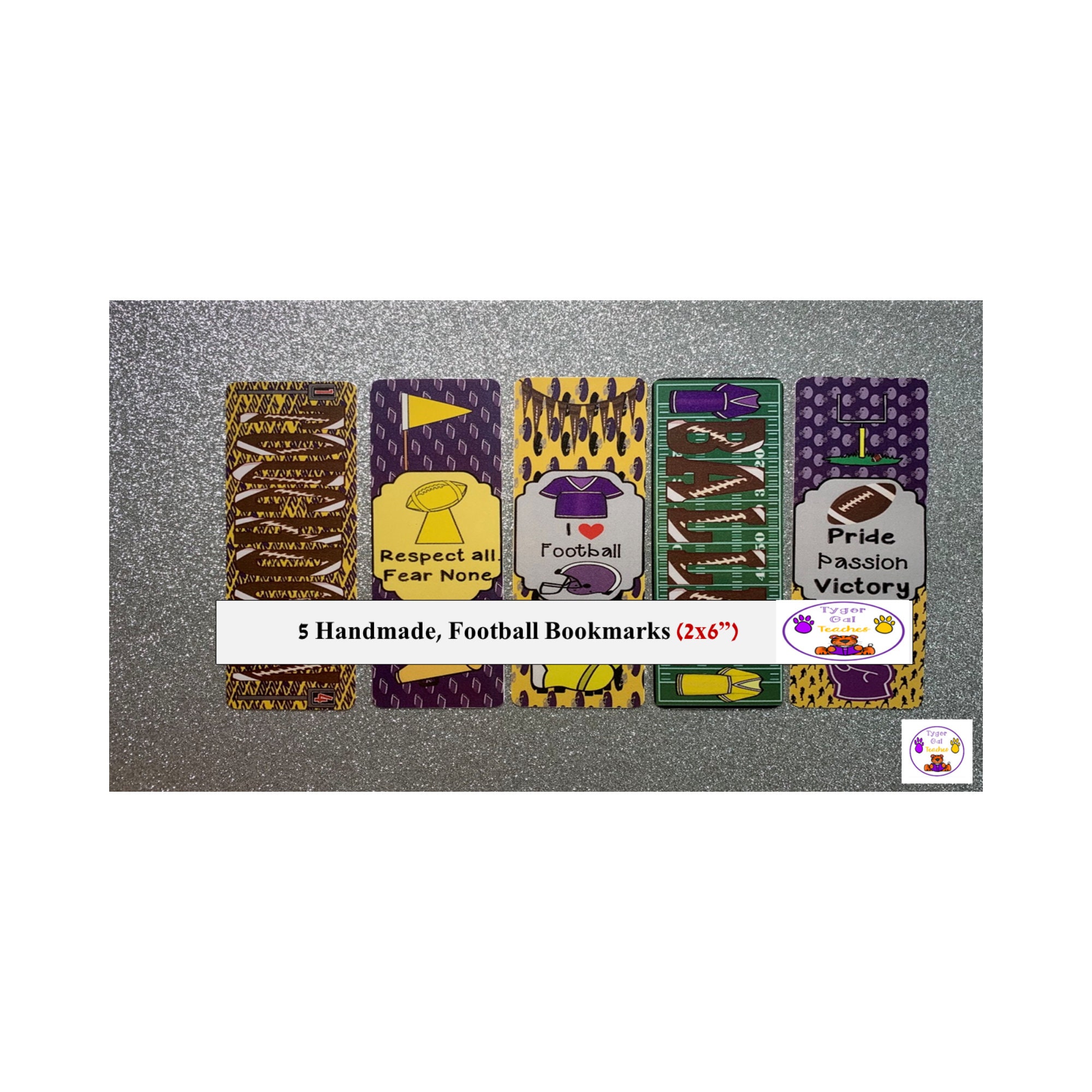 Handmade Bookmarks, Football Bookmarks (purple and Gold), Sports ...