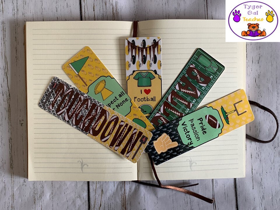 Handmade Bookmarks, Football Bookmarks (green and Yellow), Sports ...