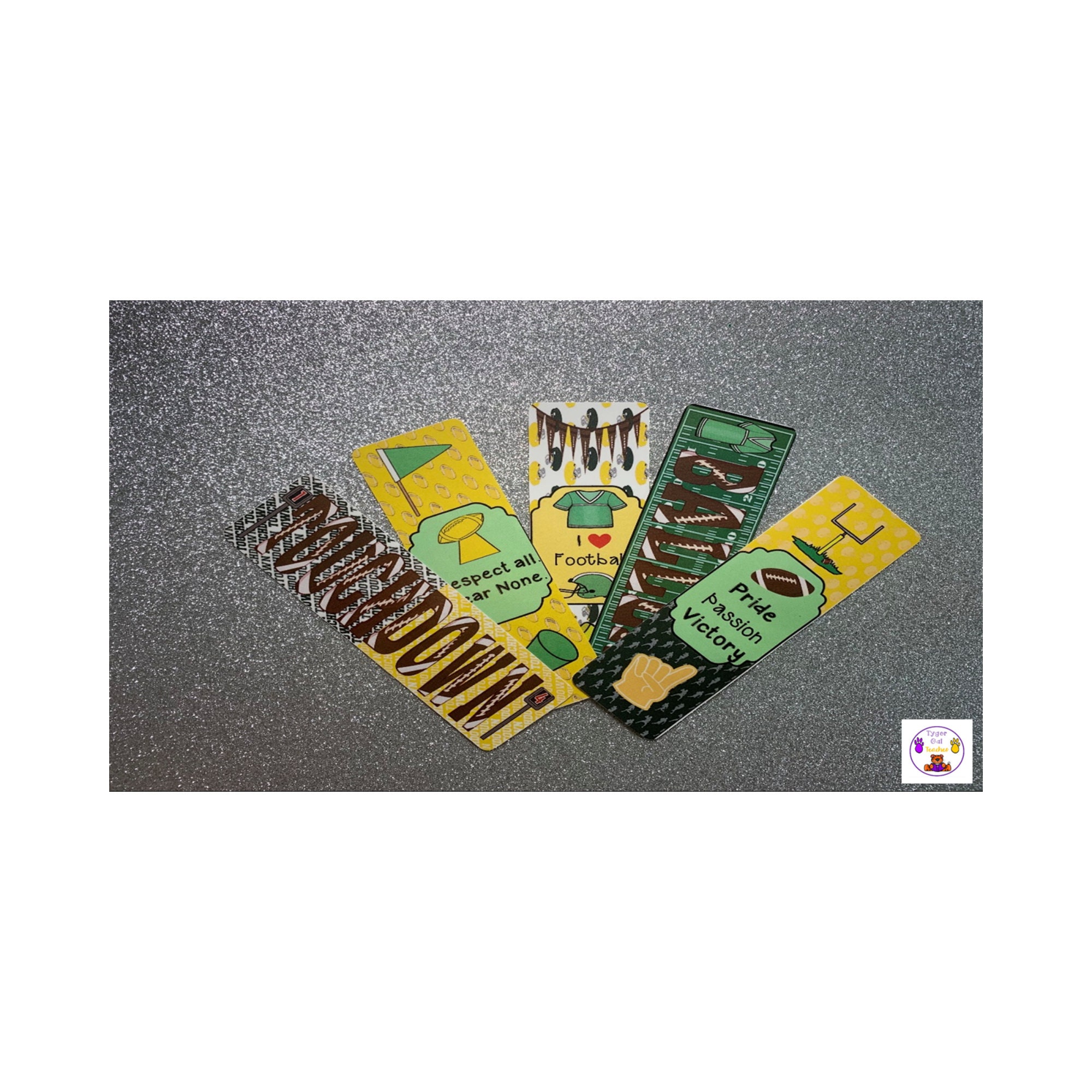 Handmade Bookmarks, Football Bookmarks (green and Yellow), Sports ...
