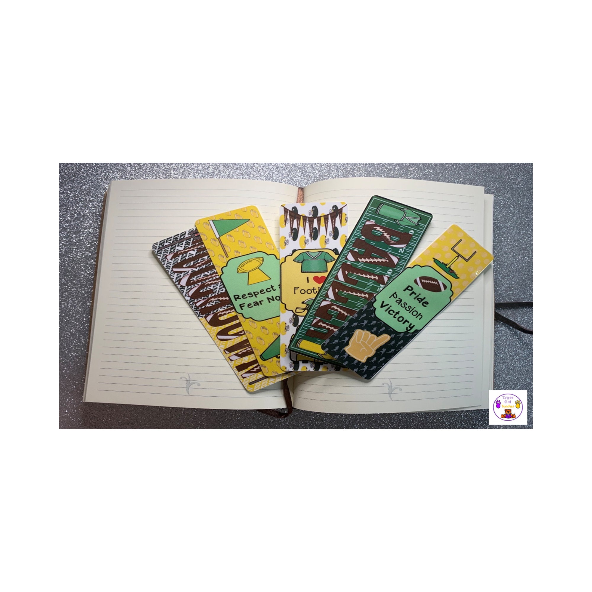 Handmade Bookmarks, Football Bookmarks (green and Yellow), Sports ...