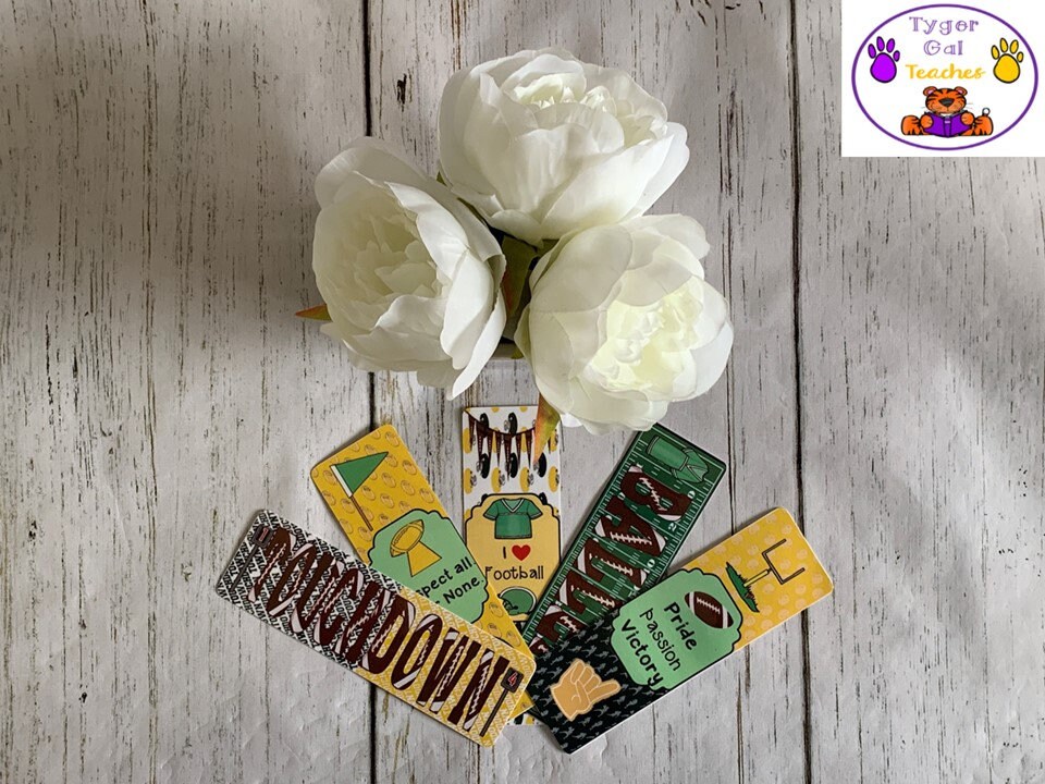 Handmade Bookmarks, Football Bookmarks (green and Yellow), Sports ...