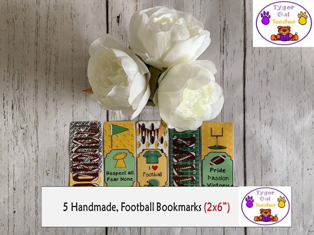 Handmade Bookmarks, Football Bookmarks (green and Yellow), Sports ...