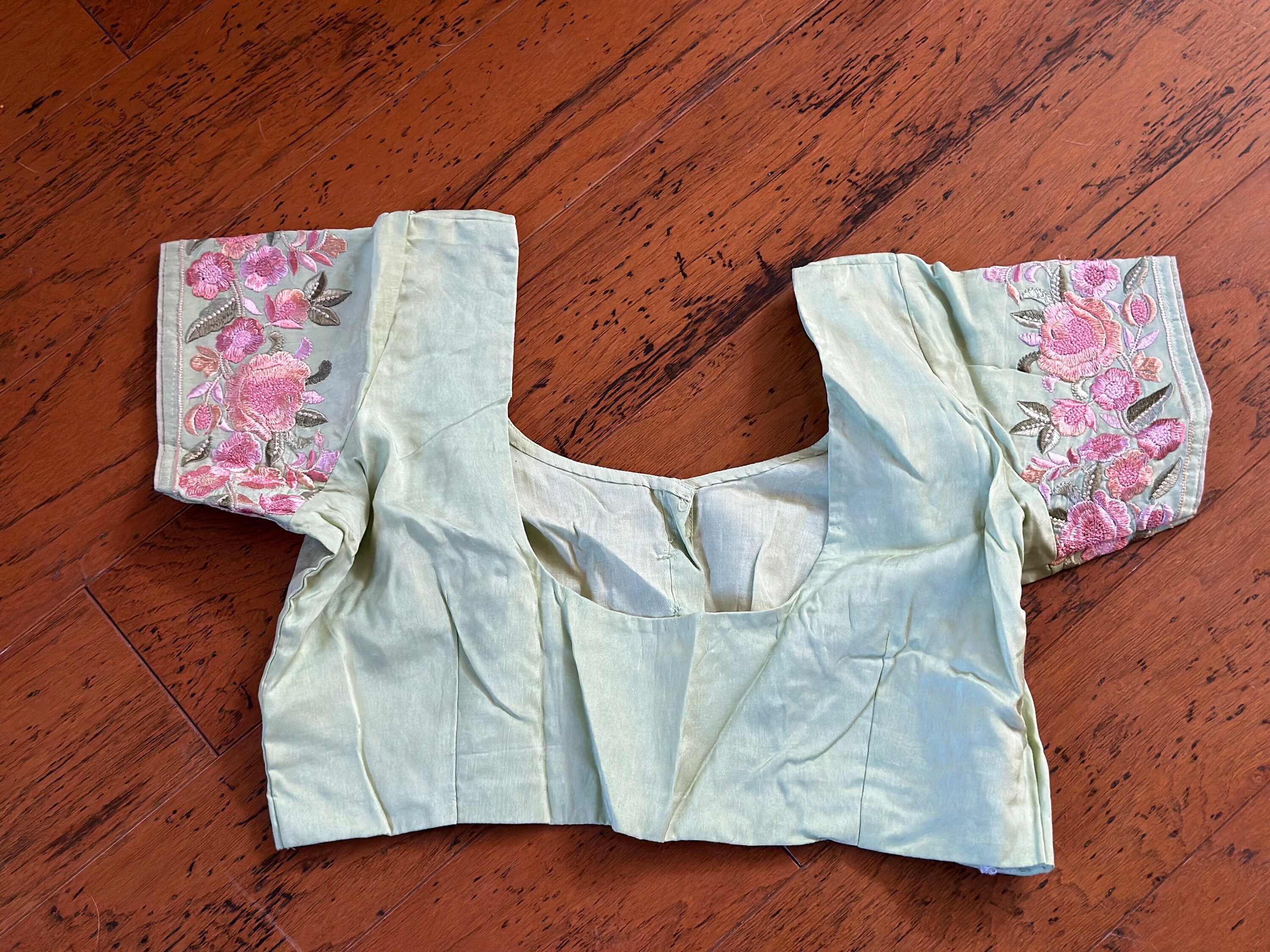 Mint Green Organza Silk With Parsi Gara Work. Stitched Blouse Size ...