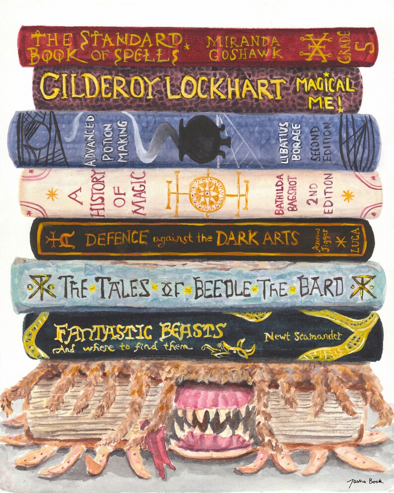 Harry Potter Book Stack Painting Print | Etsy