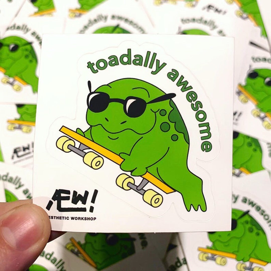 Toadally Awesome Toad Sticker // Toad Pun Sticker // Frog Skateboard ...