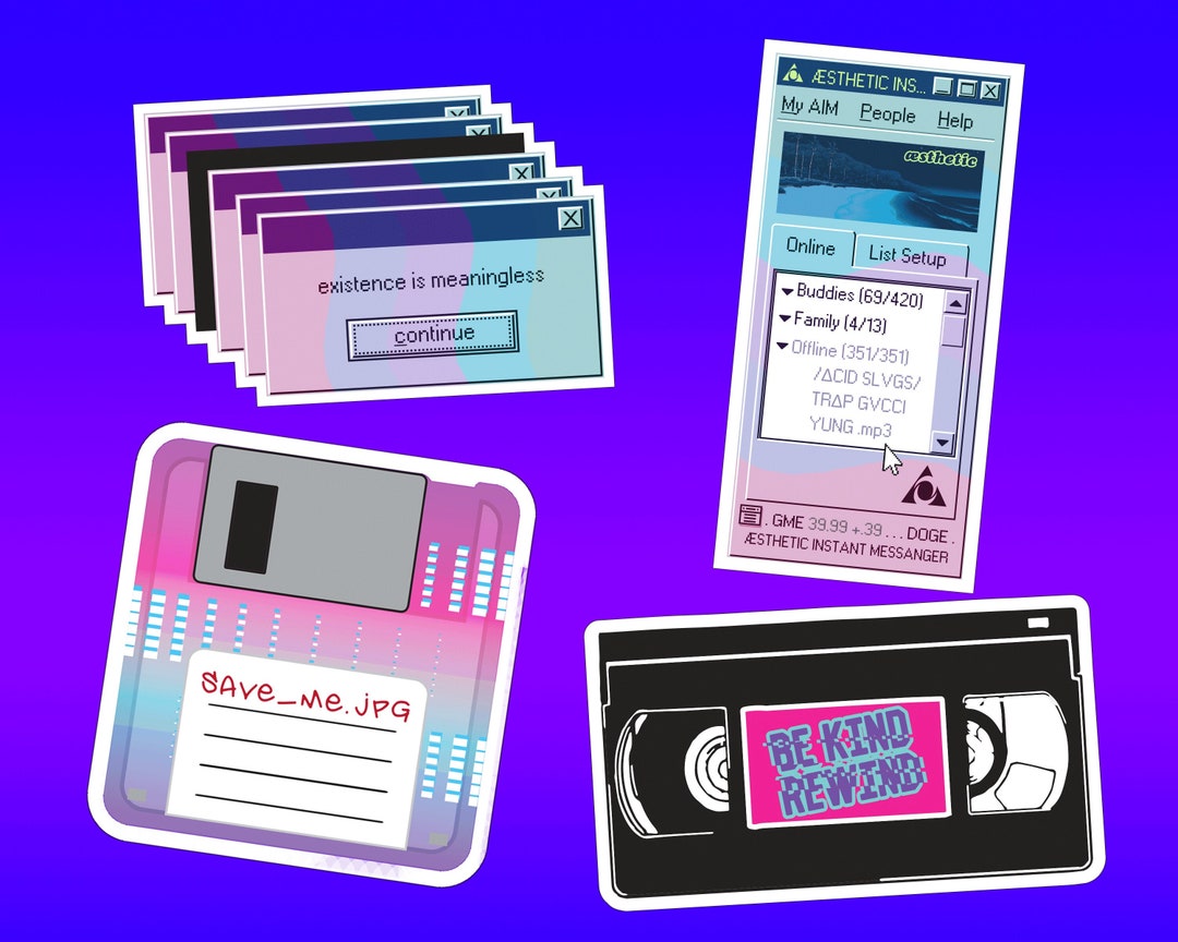 AESTHETIC Wave Sticker Pack // Retro Vaporwave Sticker Set // Vaporwave ...