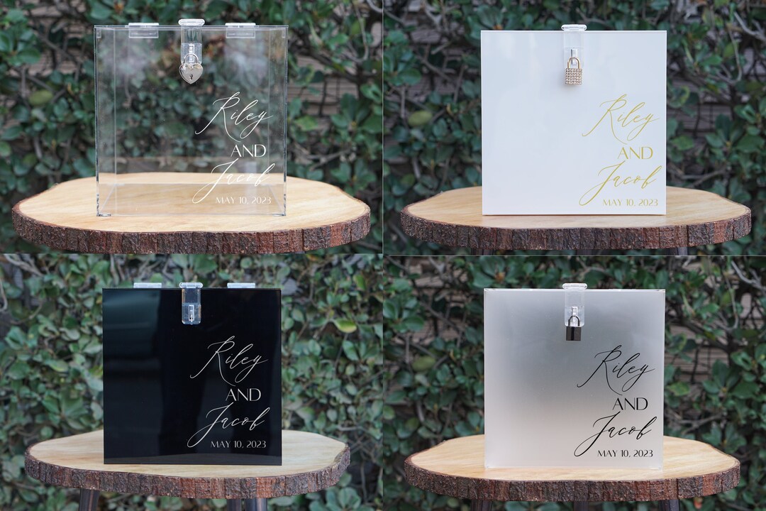 Personalized Scripted Name Card Box Wedding Acrylic Card Box With Lock ...