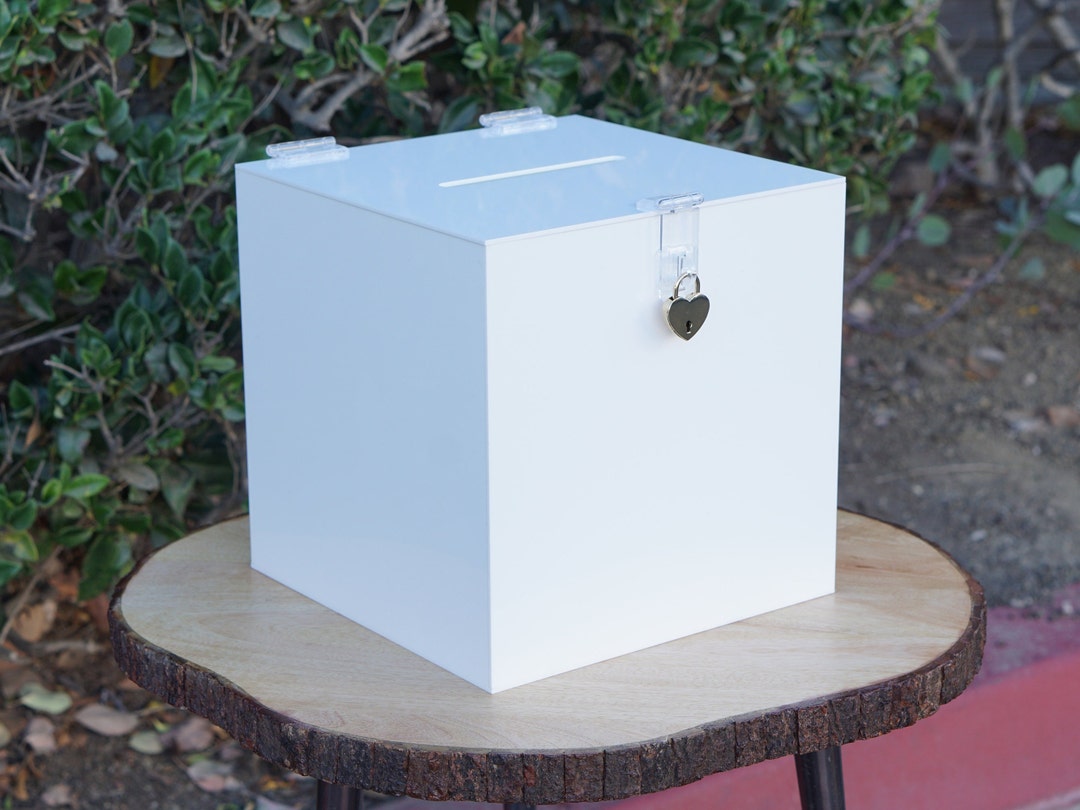 White Acrylic Card Box With Lock and Key | HIGH QUALITY | Wedding Money ...