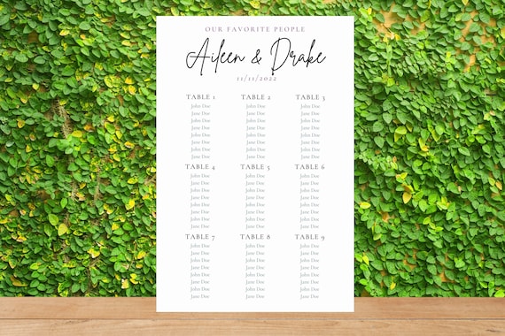 Wedding Guest Seating Chart Personalized Guest List and - Etsy