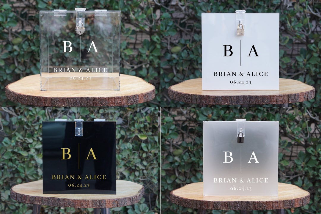 Minimal Personalized Name Card Box Wedding Acrylic Card Box With Lock ...