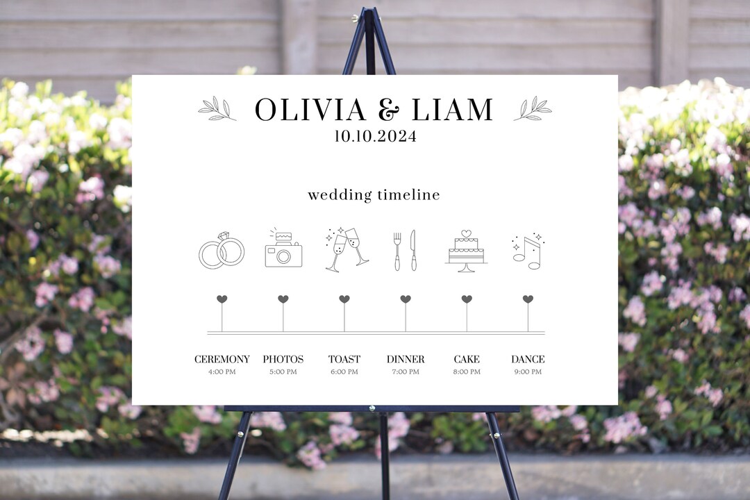 Printed Wedding Timeline | Personalized Wedding Timeline and Chart for ...