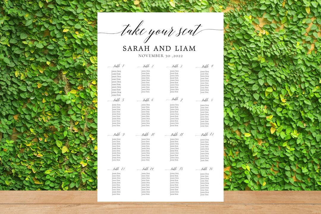 Wedding Guest Seating Chart | Personalized Guest List and Seating Table ...