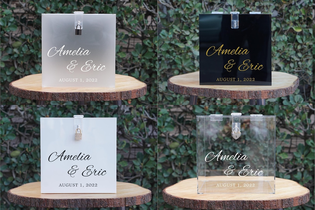 Elegant Personalized Name Card Box Wedding Acrylic Card Box With Lock ...