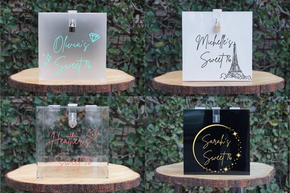Sweet 16 Customized Acrylic Card Box With Lock and Key HIGH - Etsy