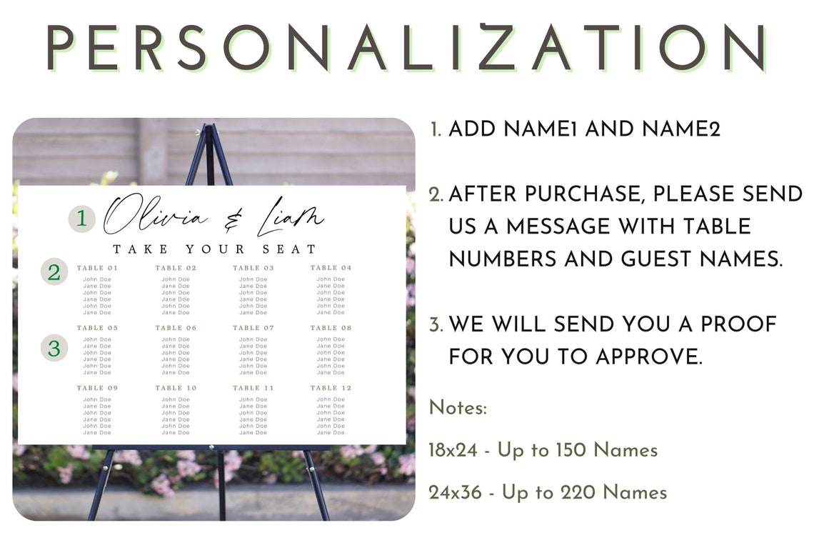 Wedding Guest Seating Chart Personalized Guest List and - Etsy