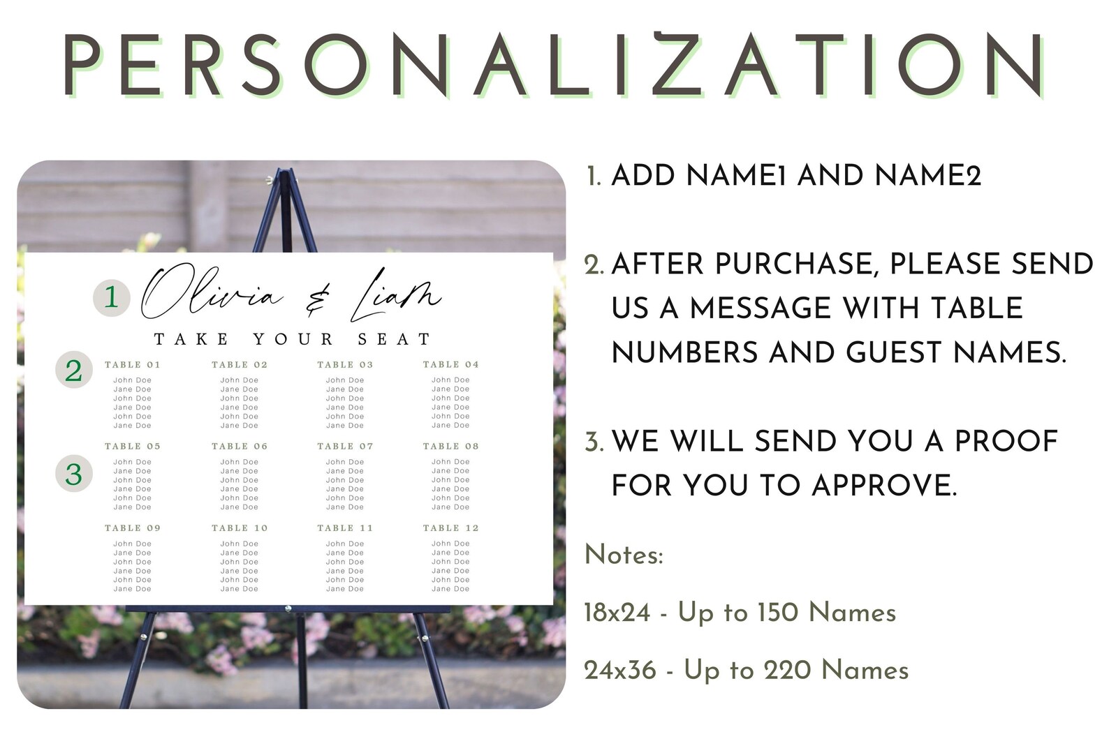 Wedding Guest Seating Chart Personalized Guest List and Seating Table ...