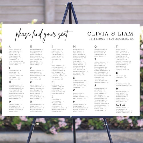 Wedding Guest Seating Chart Personalized Guest List and - Etsy