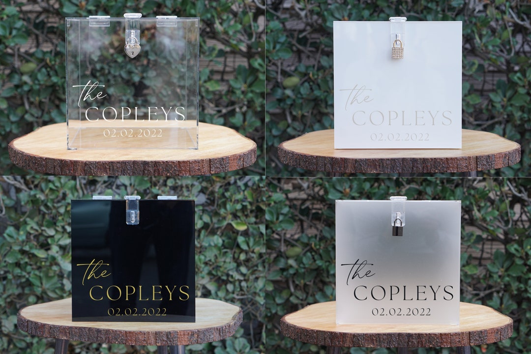 Personalized Last Name Card Box Wedding Acrylic Card Box With Lock and ...
