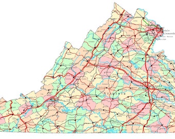 Virginia State Road Map Glossy Poster Picture Photo Banner | Etsy