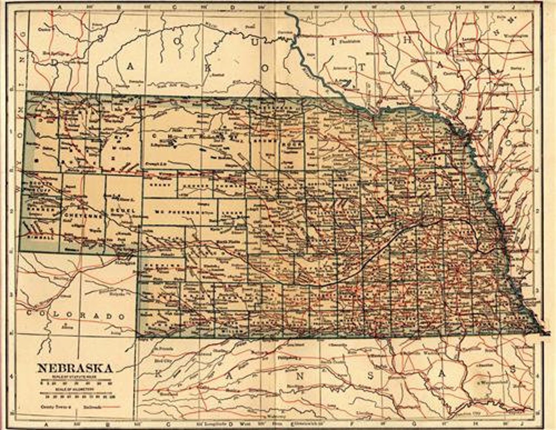 NEBRASKA 1899 STATE MAP Glossy Poster Picture Photo Vintage - Etsy