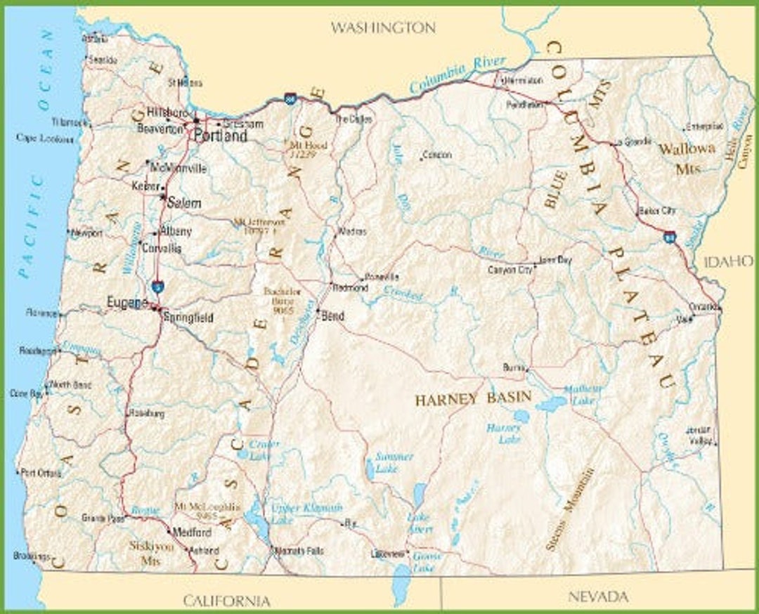 OREGON STATE ROAD Map Glossy Poster Picture Photo Banner or City ...