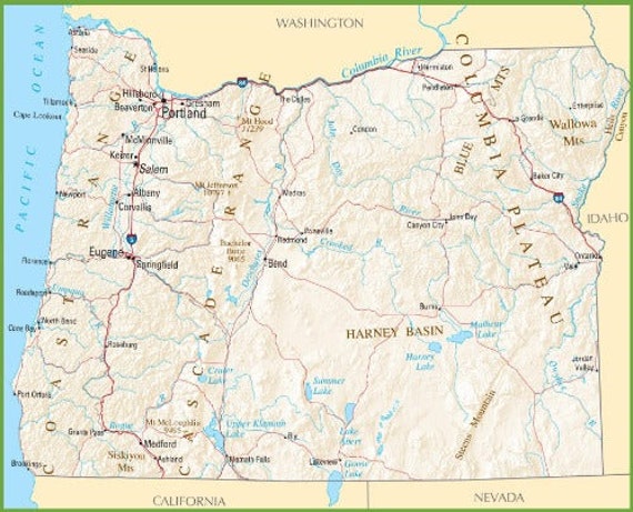 OREGON STATE ROAD Map Glossy Poster Picture Photo Banner or - Etsy