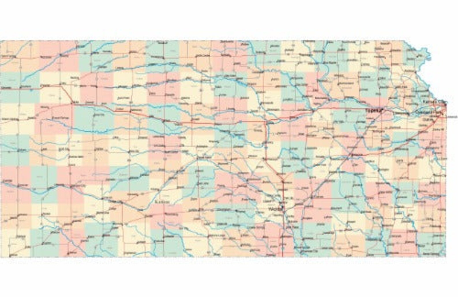 KANSAS ROAD MAP Glossy Poster Picture Photo State County Mo City Royals ...