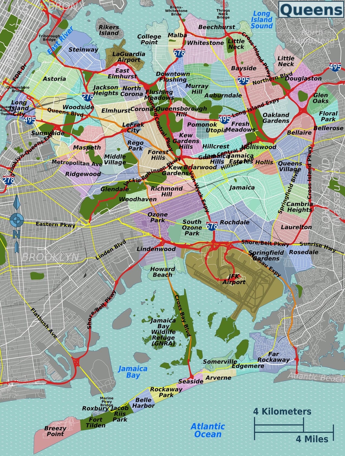 Queens Nyc Neighborhood Map Glossy Poster Picture Photo Print Banner ...