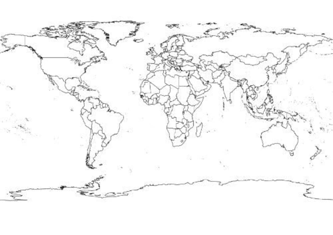 BLANK WORLD MAP Sketch Glossy Poster Picture Photo Banner Drawing ...