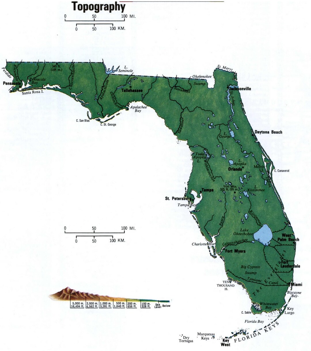 Florida Topography Map Glossy Poster Picture Photo Print Banner Fl USA ...