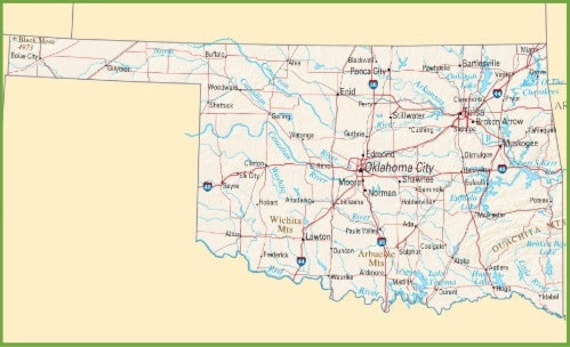 OKLAHOMA STATE ROAD Map Glossy Poster Picture Photo Banner - Etsy