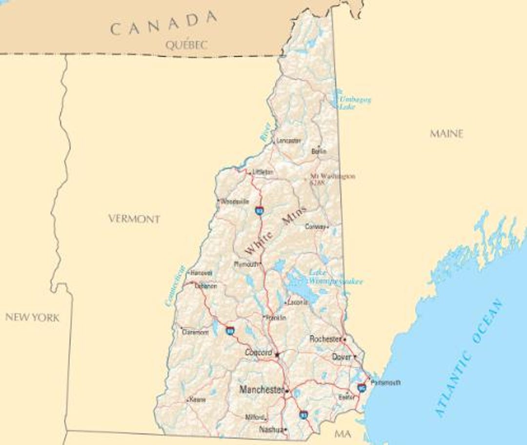New Hampshire State Political Map Glossy Poster Picture Photo Banner ...