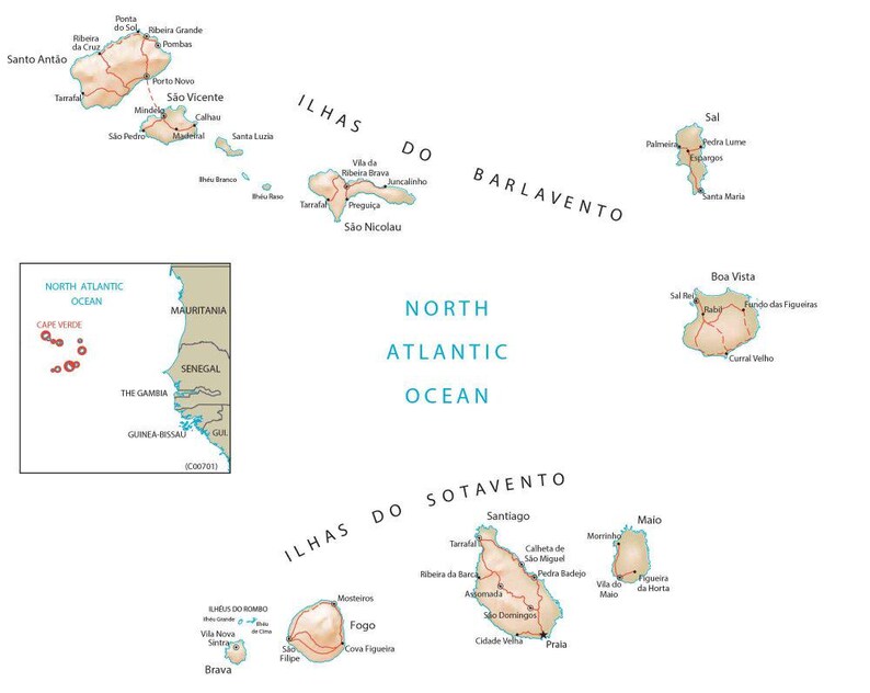 Cape Verde Physical Map Glossy Poster Picture Photo Print Banner ...