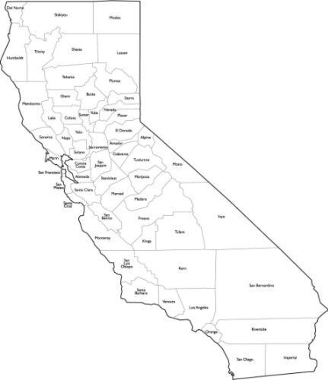California State Map W- Counties Glossy Poster Picture Photo La Road ...