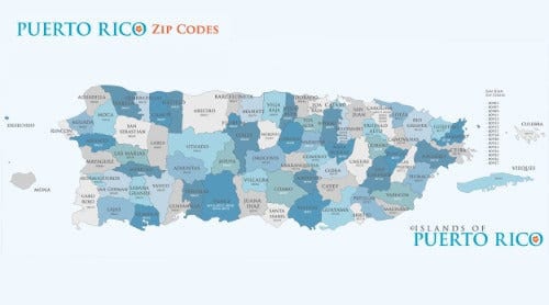 PUERTO RICO ZIP Codes Map Glossy Poster Picture Photo Banner Print ...