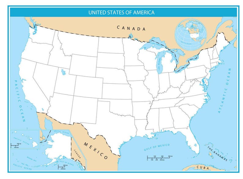 Usa Blank Unlabelled Map Glossy Poster Picture Photo Print Banner ...