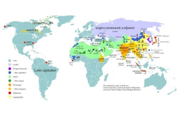 WRITING SYSTEMS OF the World Map Glossy Poster Picture Photo - Etsy