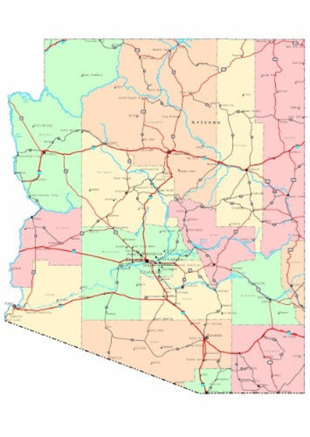 ARIZONA ROAP MAP Glossy Poster Picture Photo Phoenix City County State ...