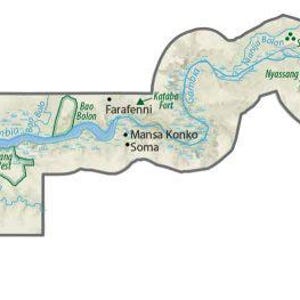 Gambia Physical Road Map Glossy Poster Picture Photo Print Banner ...
