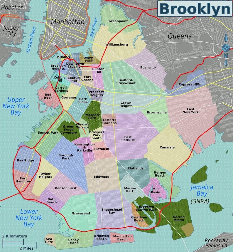 Brooklyn Neighborhoods Map Nyc Glossy Poster Picture Photo Print Banner ...
