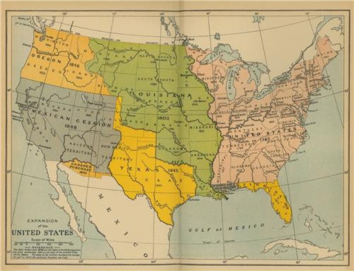 1848 UNITED STATES OF America Country Map Glossy Poster Picture Photo ...