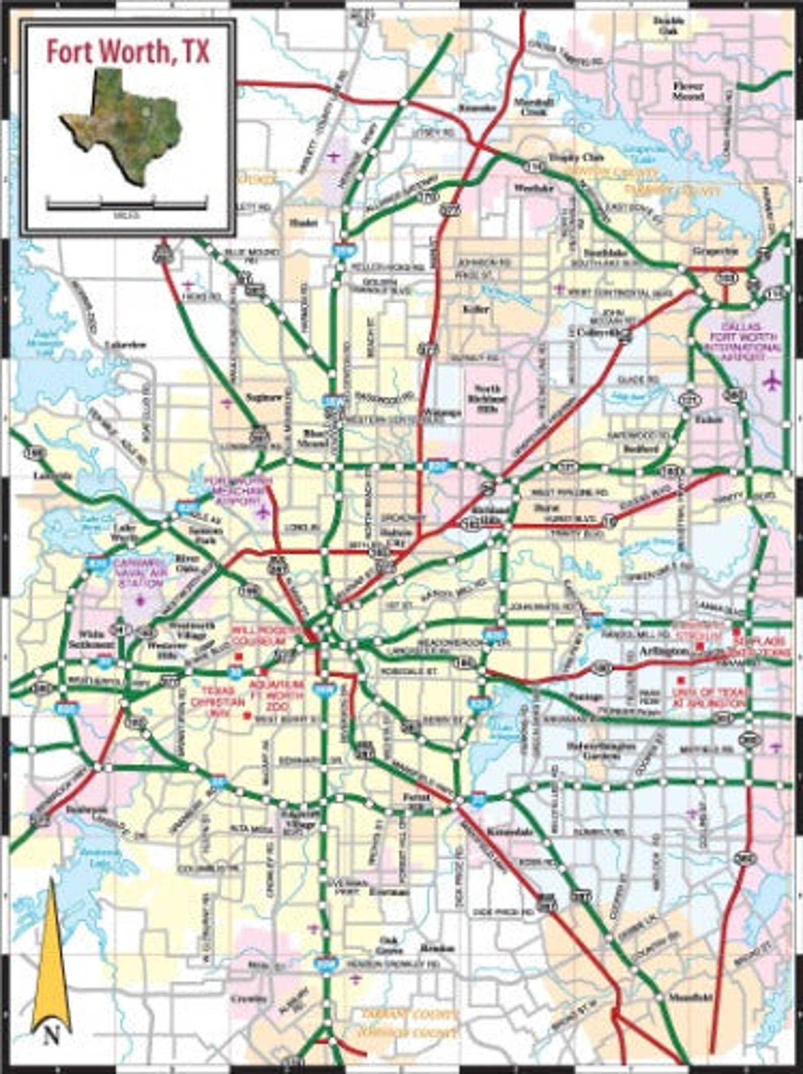 FORT WORTH TEXAS Map Glossy Poster Picture Photo Banner Print Road City ...