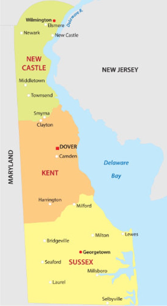 DELAWARE STATE MAP Glossy Poster Picture Photo Banner City - Etsy