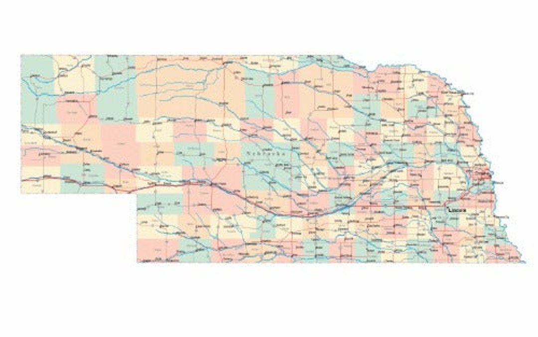 NEBRASKA STATE ROAD Map Glossy Poster Picture Photo City County Lincoln ...