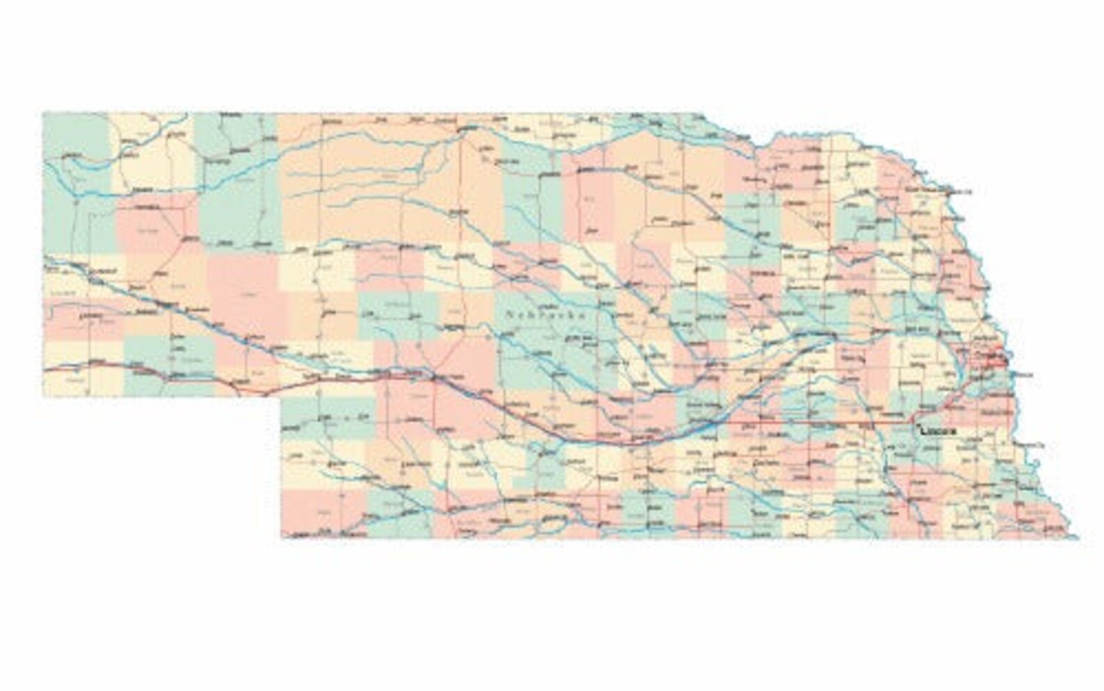 NEBRASKA STATE ROAD Map Glossy Poster Picture Photo City County Lincoln ...