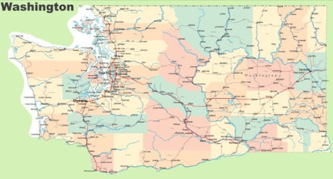 WASHINGTON STATE ROAD Map Glossy Poster Picture Photo Banner City ...
